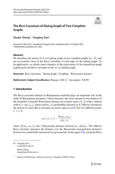 pdf the ricci curvature of gluing graph of two complete graphs