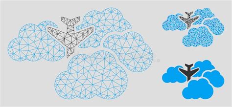 Falling Airplane In Clouds Vector Mesh Wire Frame Model And Triangle Mosaic Icon Stock Vector