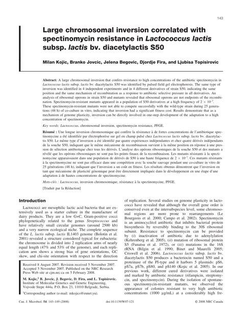Pdf Large Chromosomal Inversion Correlated With Spectinomycin