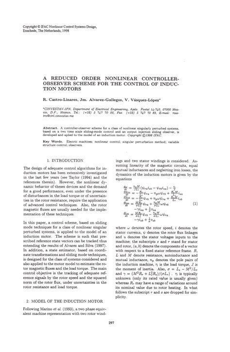 Pdf A Reduced Order Nonlinear Controller Observer Scheme For The