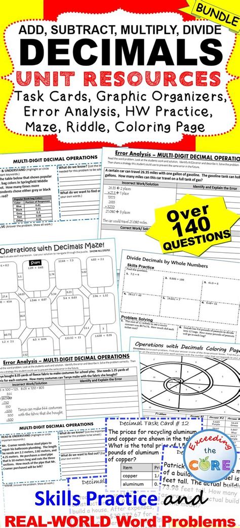 DECIMALS BUNDLE Task Cards Error Analysis Graphic Organizers Practice Notes Error Analysis
