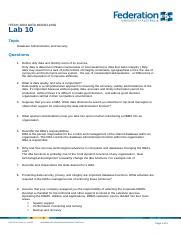 Itech Lab Docx ITECH DATA MODELLING Lab Topic Database Administration And