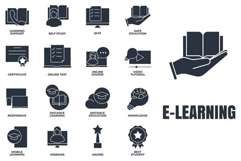 Set Of E Learning Online Education Icon Logo Vector Illustration Online Course Mobile