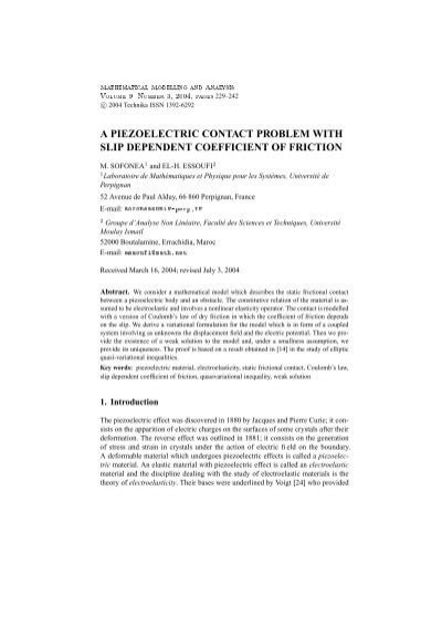 A Piezoelectric Contact Problem With Slip Dependent Coefficient Of