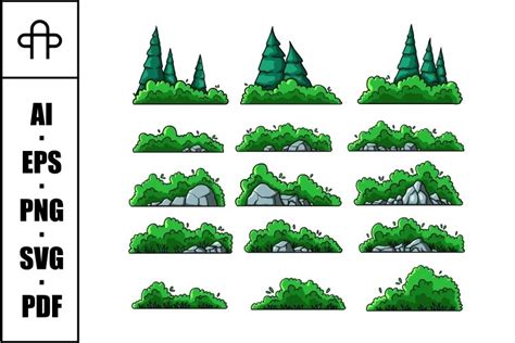 Border Plant And Tree Nature Set Vector Illustration