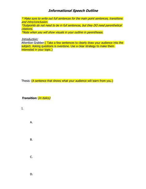 Informative Speech Outline Template Sp Premium Template Template Spark