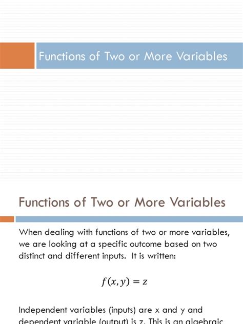 Functions Of Two Or More Variables Pdf Dependent And Independent