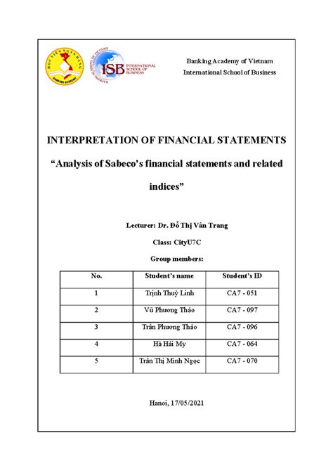Ifs Group Assignment 7c Interpretation Of Financial Statements “analysis Of Sabecos Financial