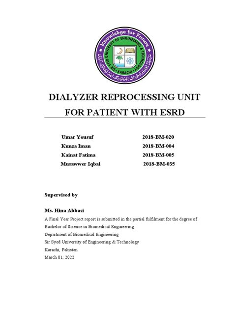 Dialyzer Reprocessing Unit Fyp Pdf Hemodialysis Dialyzer Reprocessing Unit Fyp Pdf Hemodialysis