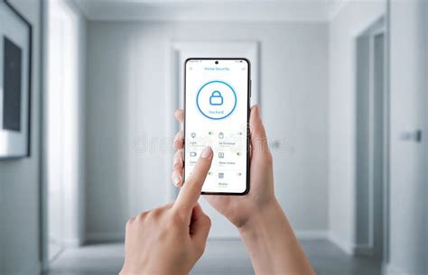 Hand Holding A Smartphone With A Security App Interface Controlling