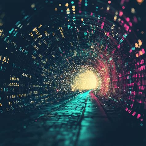 Digital Tunnel With Glowing Data Streams And Particles Stock Image