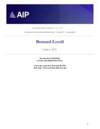 Lovell Sir Bernard On 1971 July 6 Niels Bohr Library And Archives