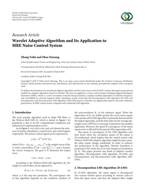 Pdf Wavelet Adaptive Algorithm And Its Application To Mre Noise