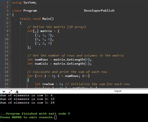 C Program To Find The Sum Of Each Row Of The Matrix