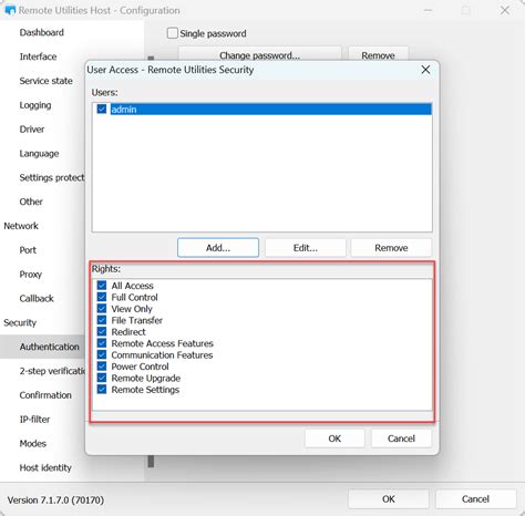 Security Settings Remote Utilities