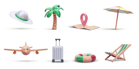 색 배경에 고립 된 현실적인 스타일의 장식 투어 요소 세트 터 일러스트레이션 프리미엄 벡터
