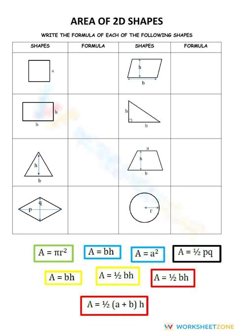 Area Of 2d Shapes Worksheet