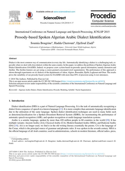 Pdf Prosody Based Spoken Algerian Arabic Dialect Identification