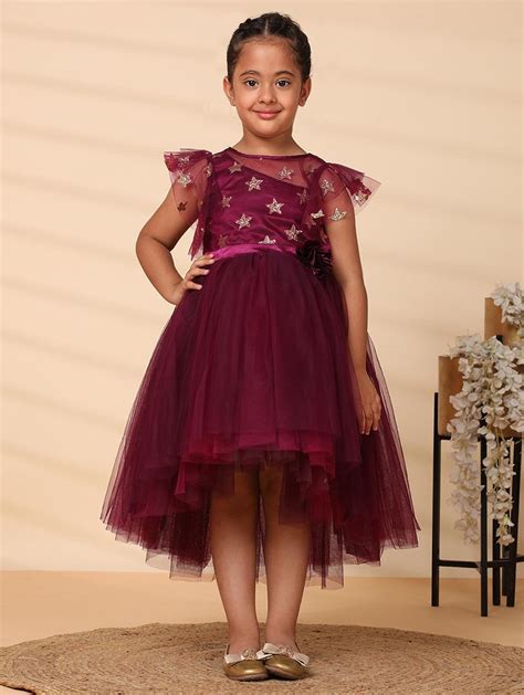 Buy Online Girls Embellished Round Neck High Low Frock From Girls For
