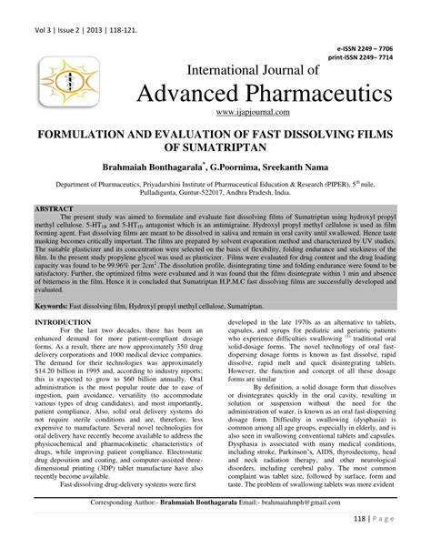 Pdf Formulation And Evaluation Of Fast Dissolving Films Of Sumatriptan