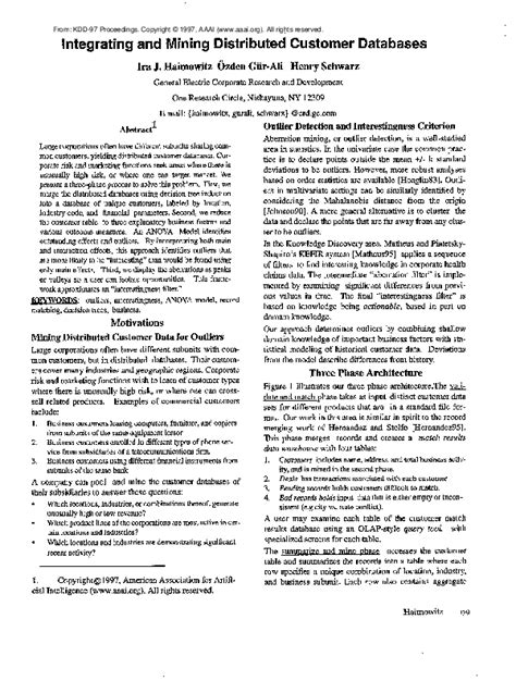 Pdf Integrating And Mining Distributed Customer Databases