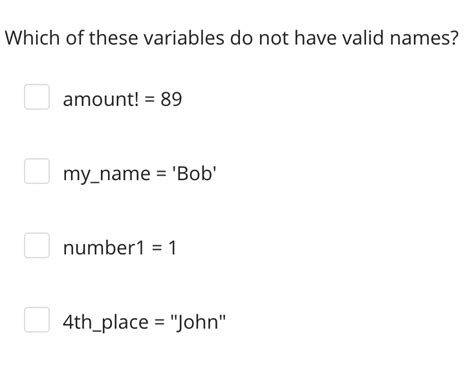 Solved Which Of These Variables Do Not Have Valid Names Chegg