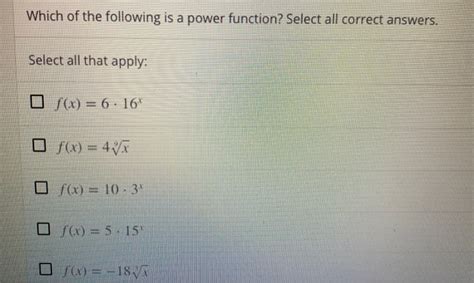 solved which of the following is a power function select