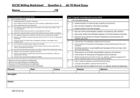 Igcse Pearson Edexcel Marksheets Teaching Resources