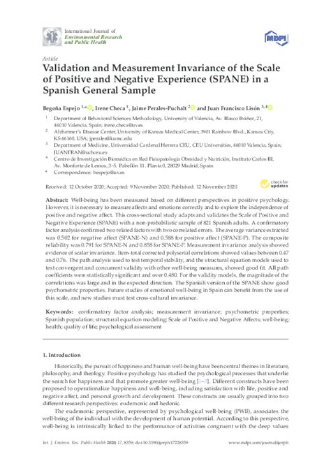 Pdf Validation And Measurement Invariance Of The Scale Of Positive