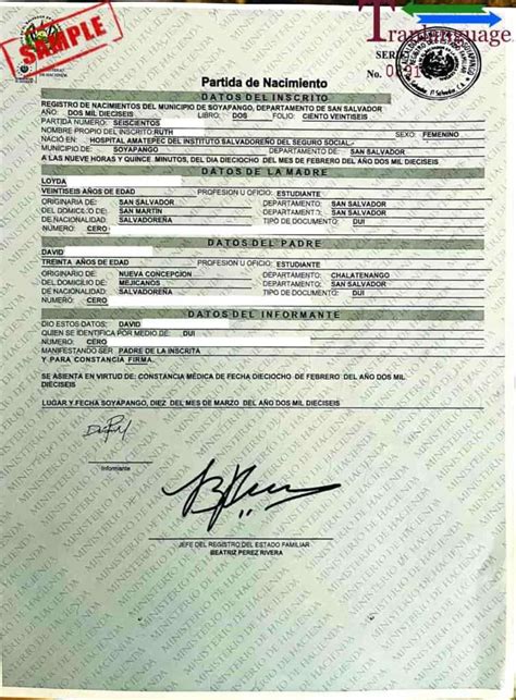 Certified Translation Of Birth Certificate From El Salvador Iii