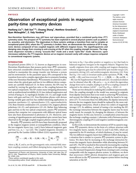 Pdf Observation Of Exceptional Points In Magnonic Parity Time Symmetry Devices