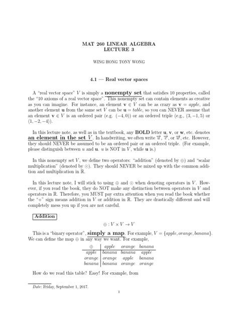17 Fa Mat260 Lecture 03 Pdf Vector Space Scalar Mathematics
