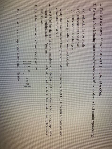 solved question 1 2o n is the set of orthogonal nxn matrics