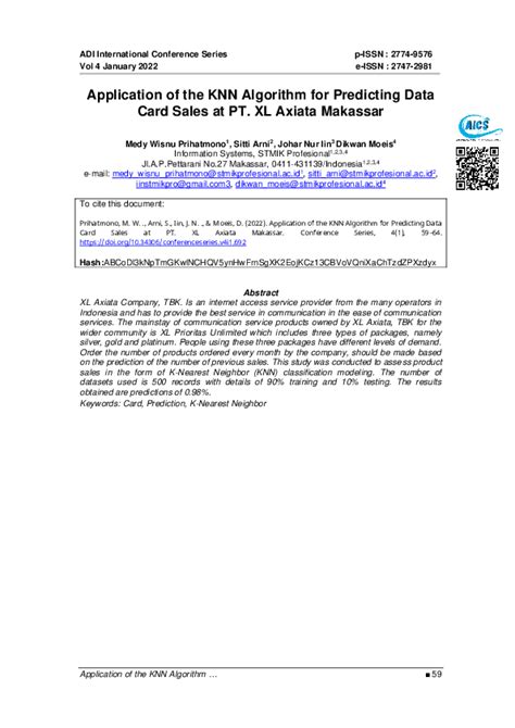 Pdf Application Of The Knn Algorithm For Predicting Data Card Sales