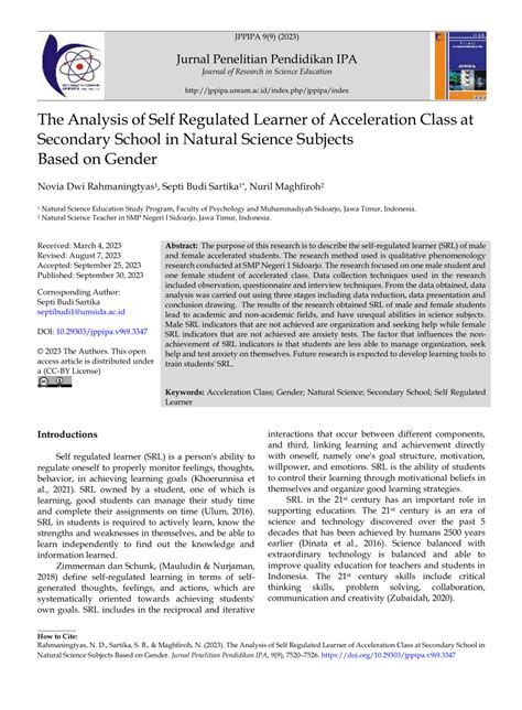 Pdf Analysis Of Self Regulated Learner Of Acceleration Class At Secondary School In Natural