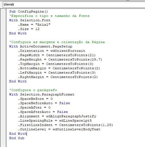 Macro Para Configurar Página No Word