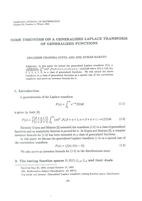 Pdf Some Theorems On A Generalized Laplace Transform Of Generalized