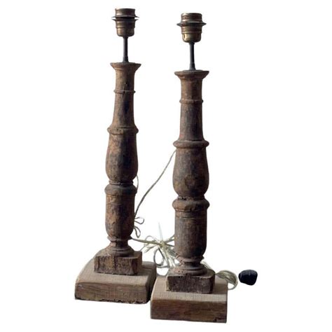 Pair Of Painted Wooden Baluster Table Lamps Xxth Century For Sale At