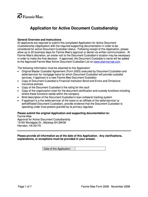 Application For Active Document Custodianship Form 2008 Pdf Fill