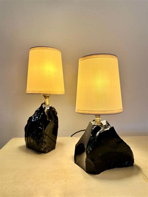 Obsidian Emerald Green Glass Table Lamp For Sale At 1stdibs