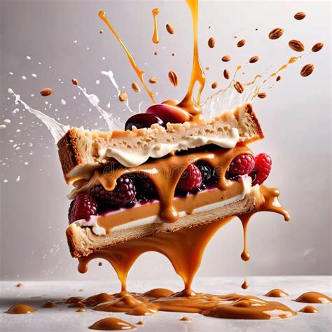 Peanut Butter And Jelly Sandwich Dynamic Food Photo Stock Illustration