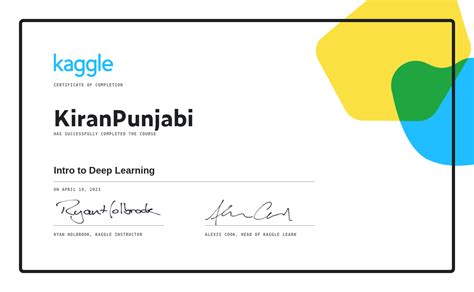 kiranpunjabi completed the intro to deep learning course on kaggle