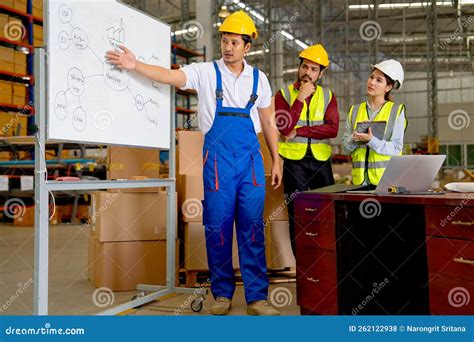 Asian Technician Worker Explain About Workflow Of Their Team Project To