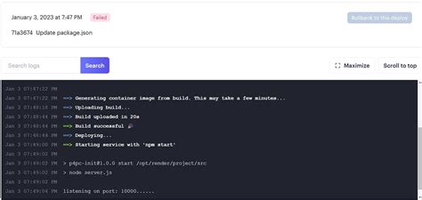 Nodejs Deploy Failed After Listening On Port Indefinitely Render