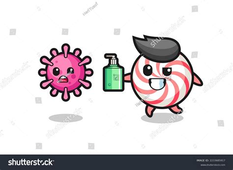 Illustration Candy Character Chasing Evil Virus Stock Vector Royalty Free 2233685917