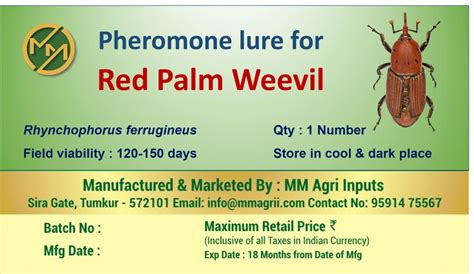 Mdf Ash Pheromone Lure For Red Palm Weevil For Agriculture Packaging