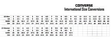 Converse Sneakers Size Chart