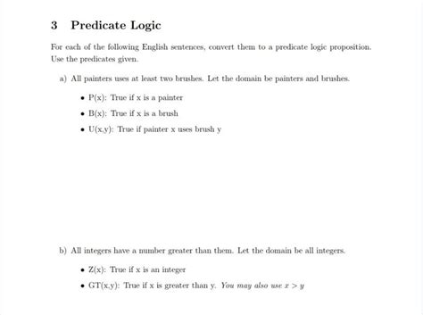 Solved 3 Predicate Logic For Each Of The Following English