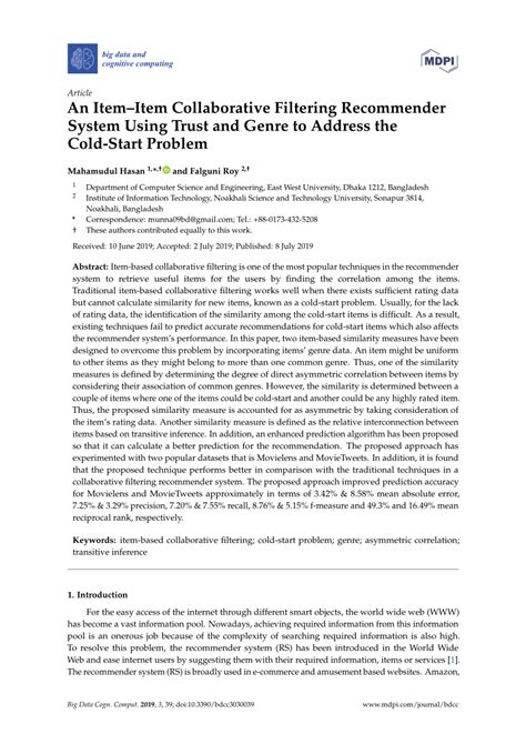 Pdf An Itemitem Collaborative Filtering Recommender System Using