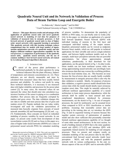 pdf quadratic neural unit and its network in validation of process